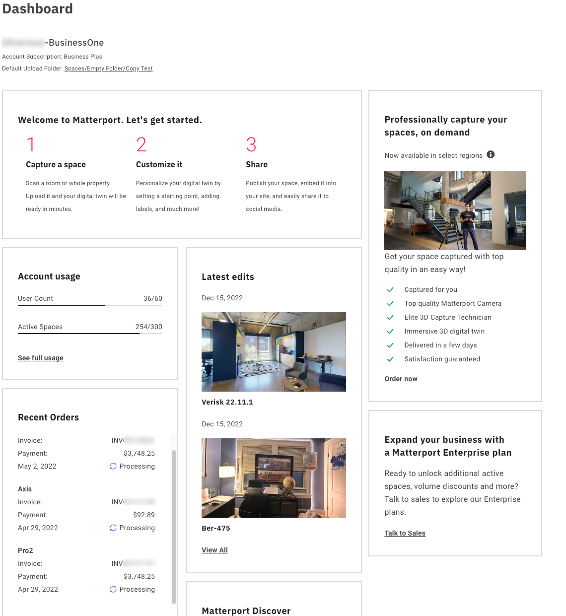 Matterport Dashboard